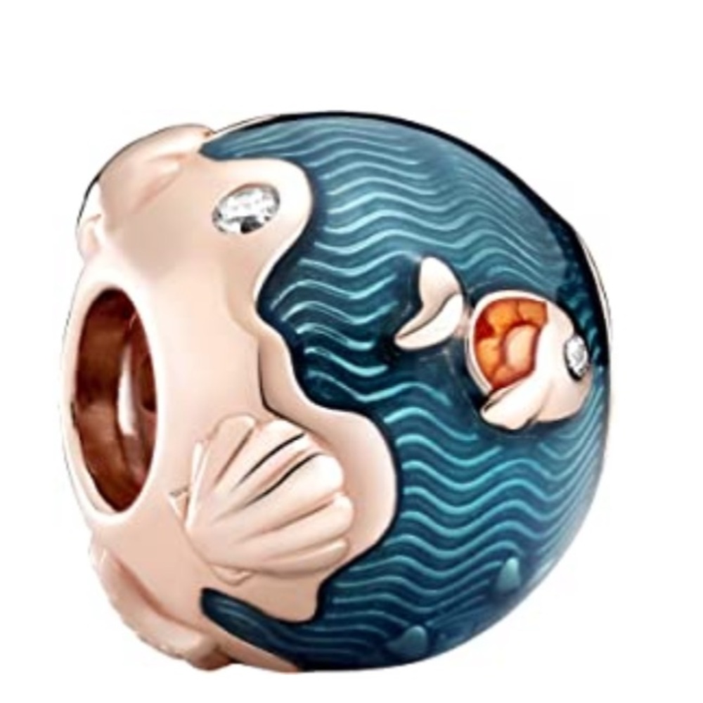 New! Pandora Shimmering Ocean Waves & Fish Charm Mult… - Gem